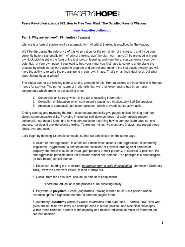 Peace Revolution Episode 023: How To Free Your Mind / The Occulted Keys ...