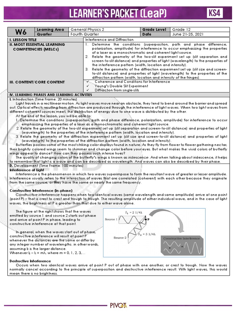 Q4 STEM General Physics 2 Week 6 | PDF | Diffraction | Coherence (Physics)