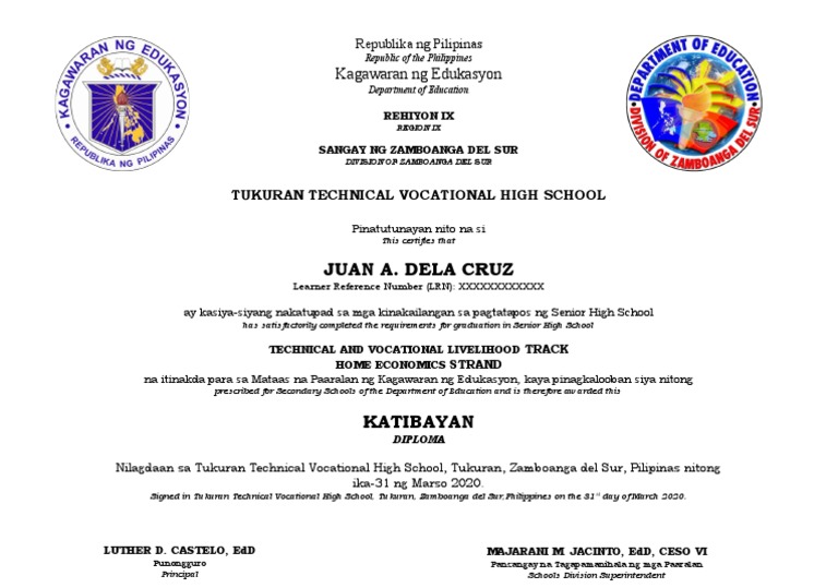Certificate of Graduation SHS | PDF