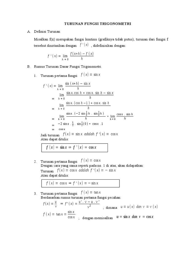 Bahan Ajar Turunan Fungsi Trigonometri | PDF | Sains & Matematika