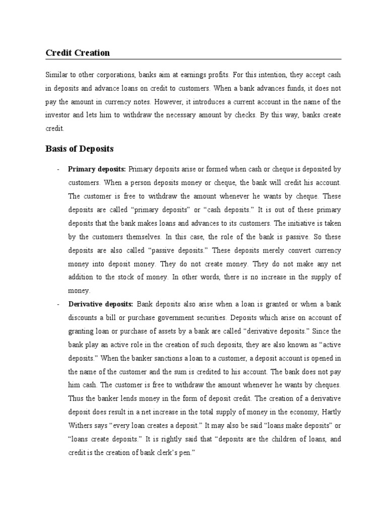 Credit Creation: Primary Deposits: Primary Deposits Arise or Formed ...