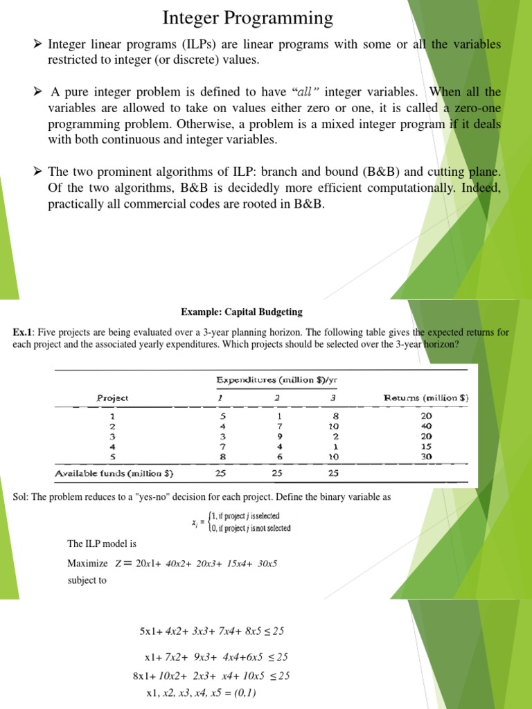 Integer Programming Ppt Final Pdf Linear Programming Mathematical Optimization