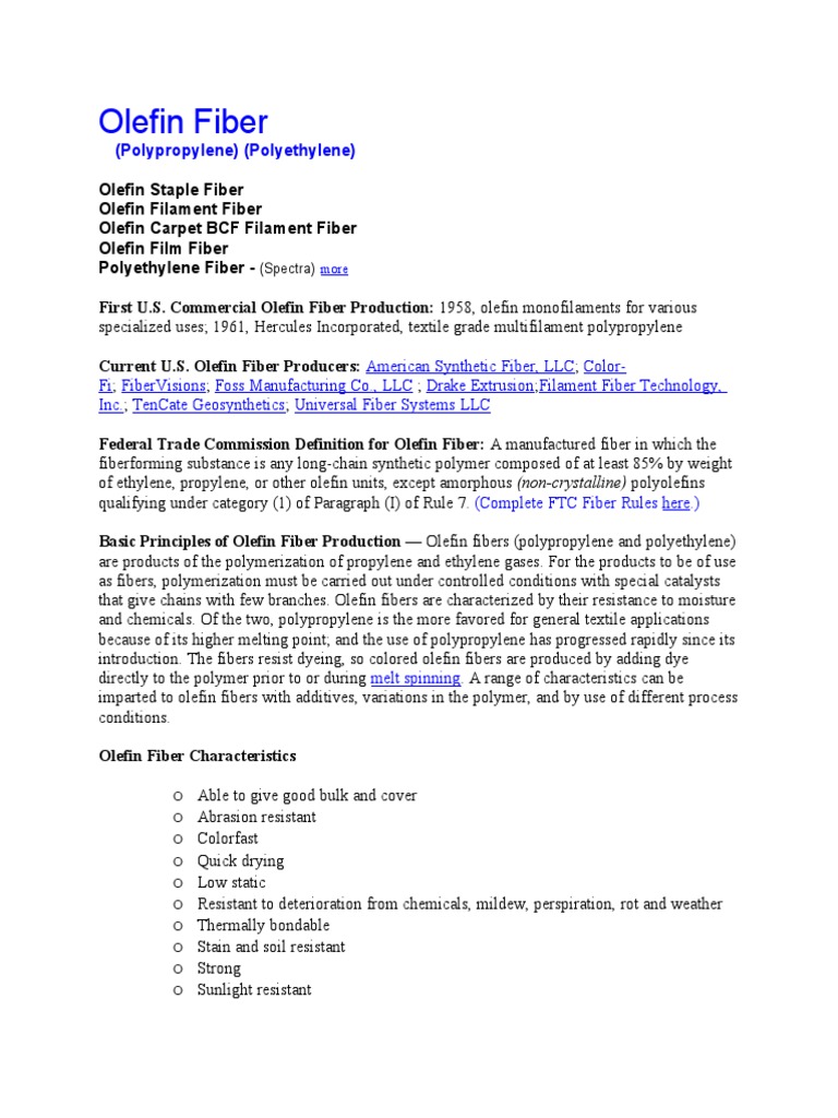 Olefin Fiber | PDF | Polymer Chemistry | Fibers