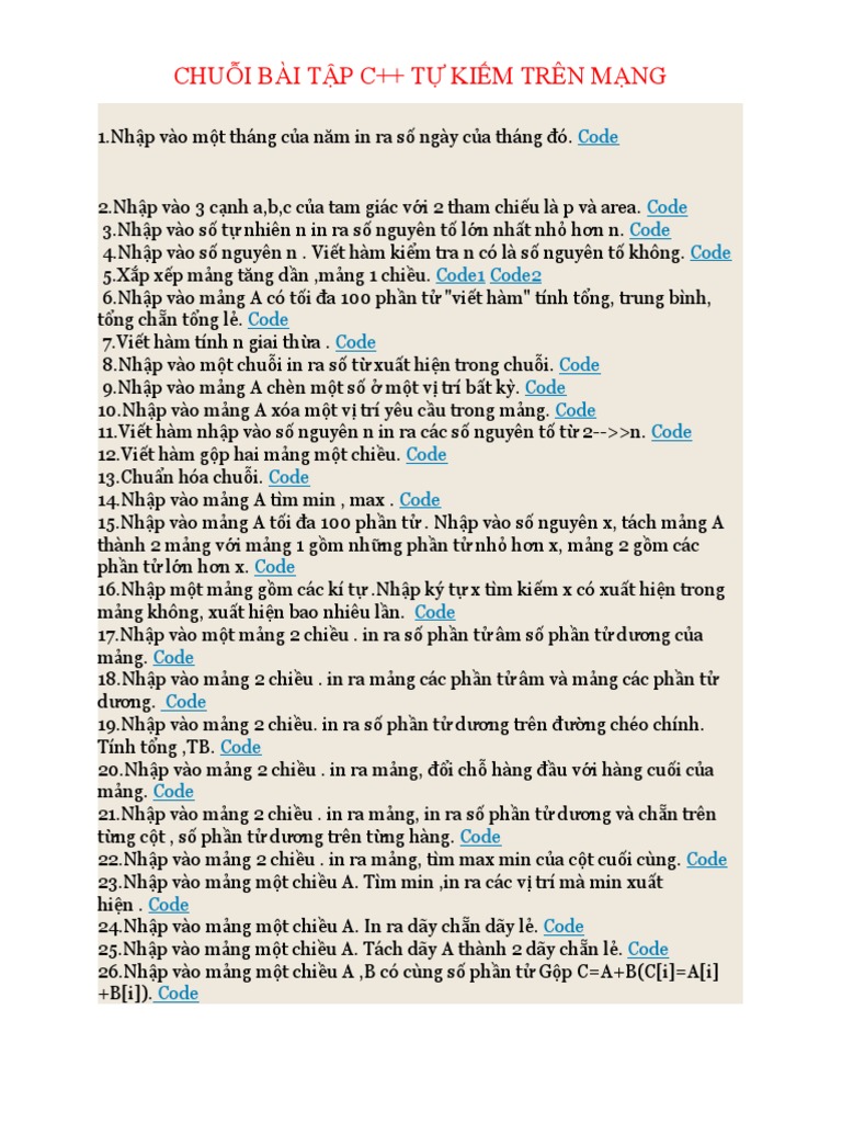 CHUỖI BÀI TẬP C | PDF