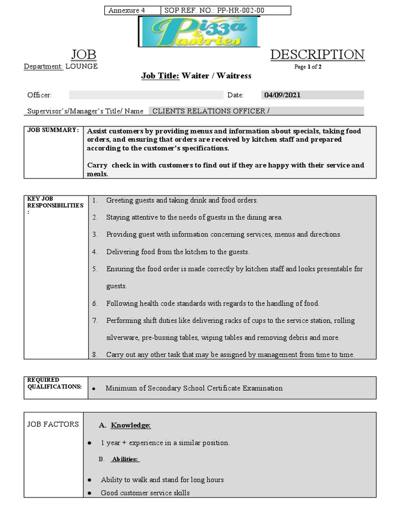 Waiter Waitress | Download Free PDF | Waiting Staff | Food And Drink