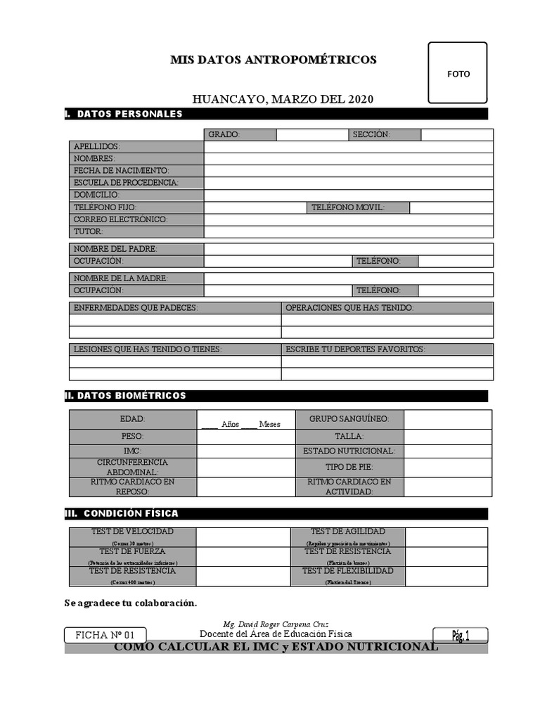 Nelson2 - FICHA - MIS DATOS ANTROPOMÉTRICOS | PDF | Legumbres | Índice de masa corporal