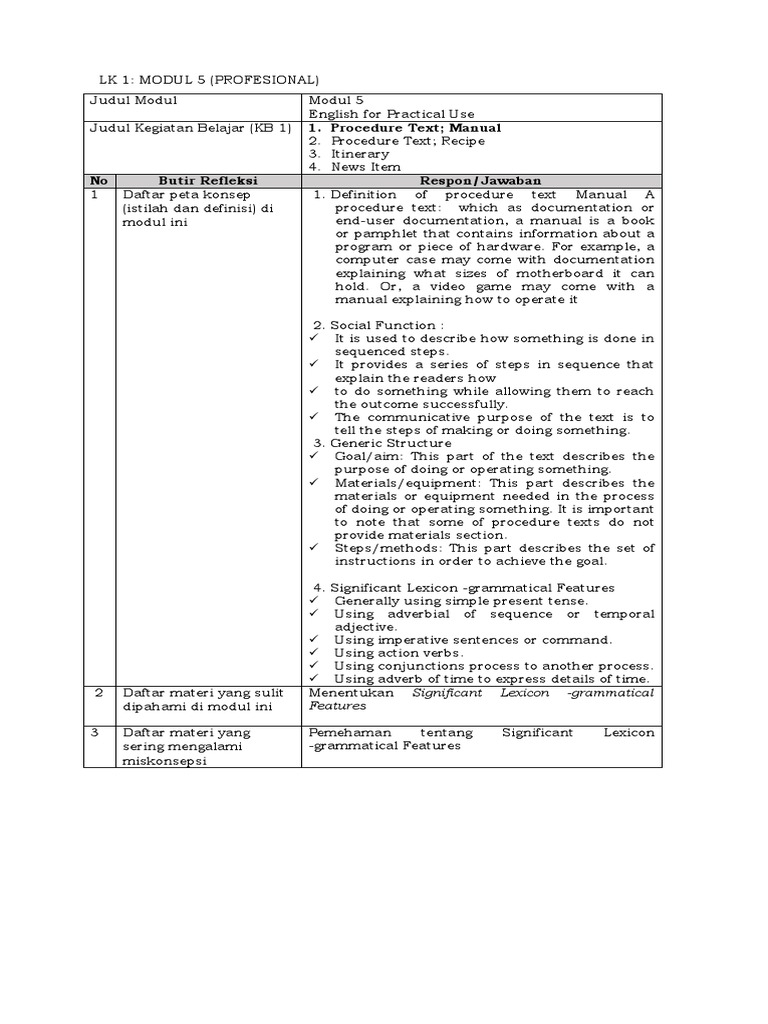 Procedure Text Manual: Features | PDF | Grammatical Tense | Verb