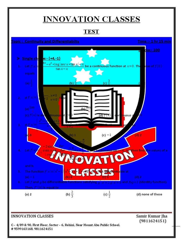Continuity and Differentiability Test | PDF | Function (Mathematics ...