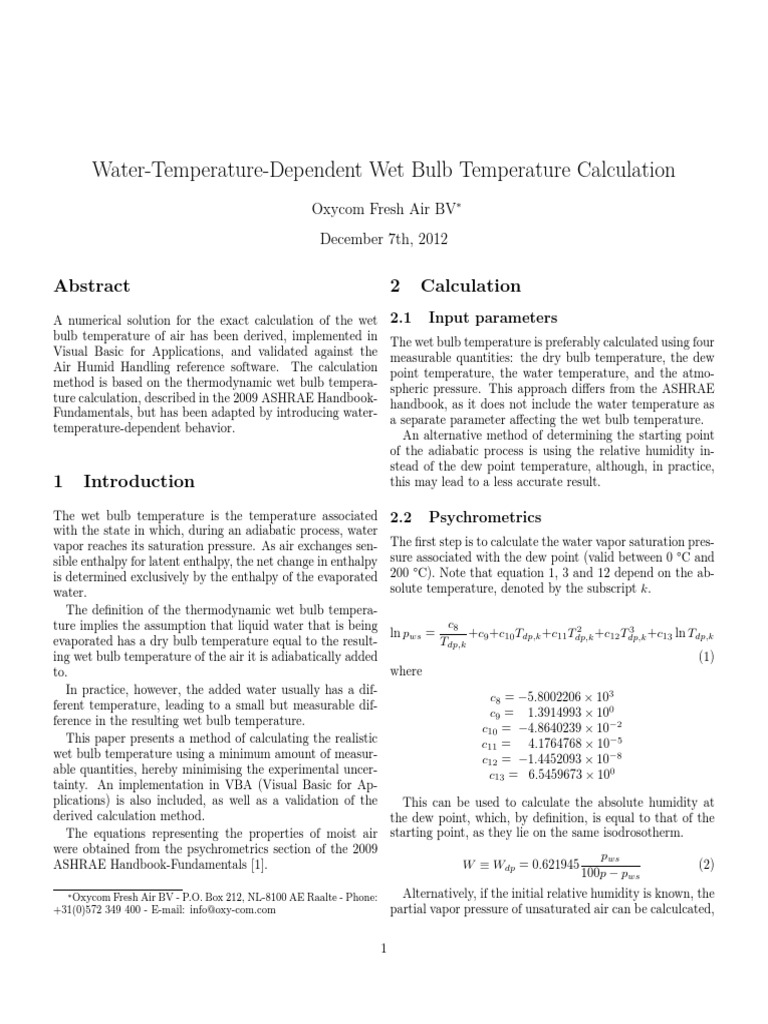 (XRD A 040 4) Water Temperature Dependent Wet Bulb Temperature ...