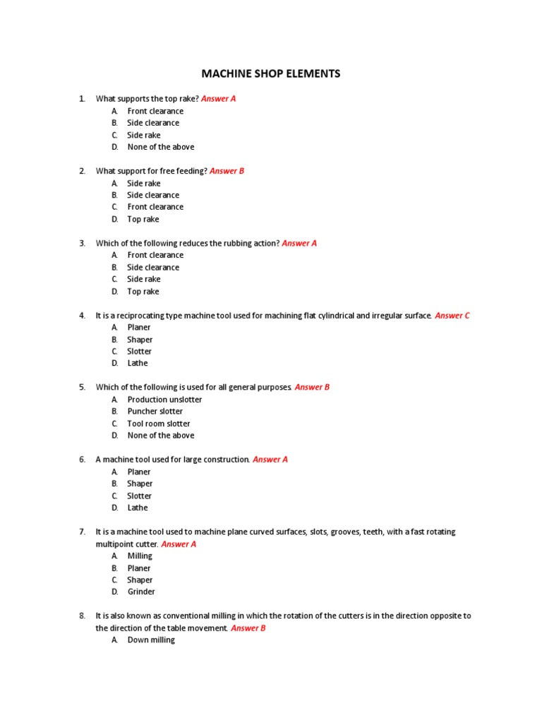 Machine Shop Elements: Answer A | Download Free PDF | Drill | Mill ...