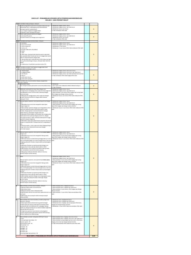 Checklist Pengambilan Spesimen Mikrobiologi | PDF