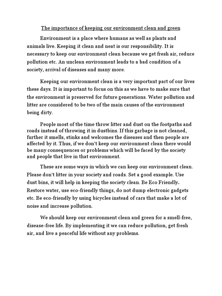 The Importance of Keeping Our Environment Clean and Green | PDF