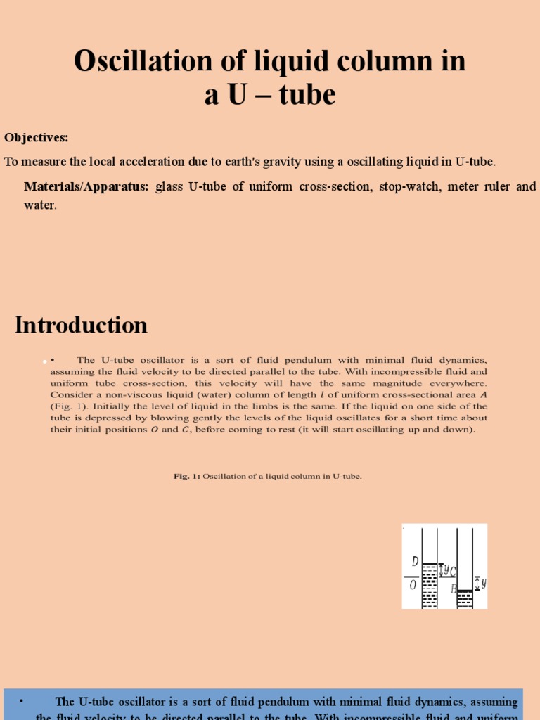 Oscillation of Liquid Column in A U - Tube: Objectives | PDF Oscillation of Liquid Column in A U - Tube: Objectives | PDF