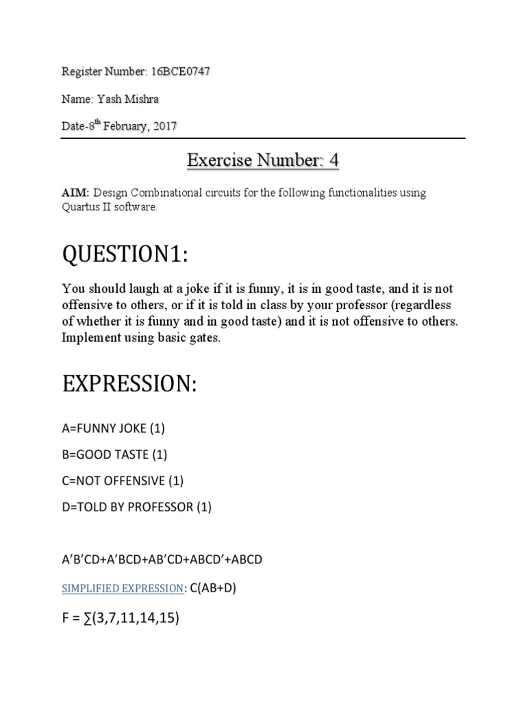 Exercise Number: 4: Register Number: 16BCE0747 Name: Yash Mishra Date-8 ...