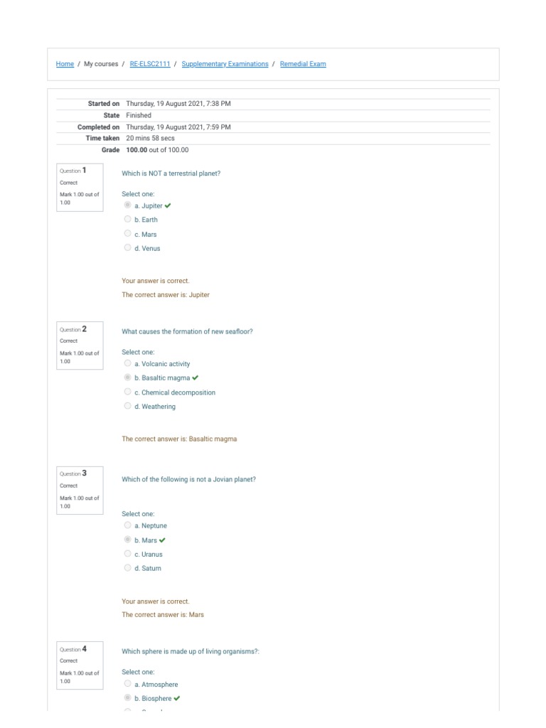 Remedial Exam - ELSC2111 | Download Free PDF | Rock (Geology) | Earth