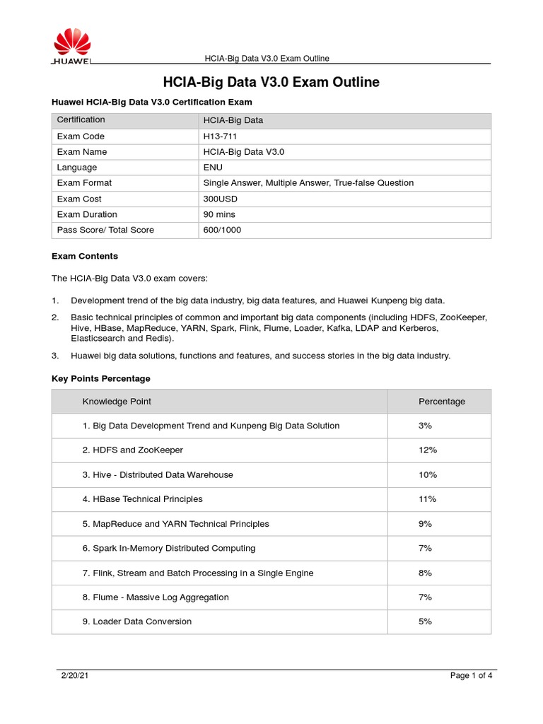 Huawei HCIA-Big Data V3.0 Certification Exam | PDF | Apache Spark | Apache Hadoop