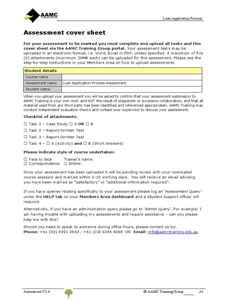 Assessment Cover Sheet: Info@aamctraining - Edu.au | PDF | Loans | Credit