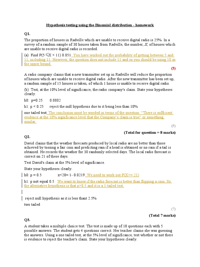 Binomial Hypothesis Testing Guide | PDF | Statistical Hypothesis ...