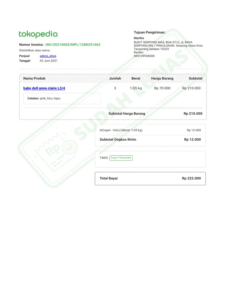 Invoice Tokopedia Baru | PDF