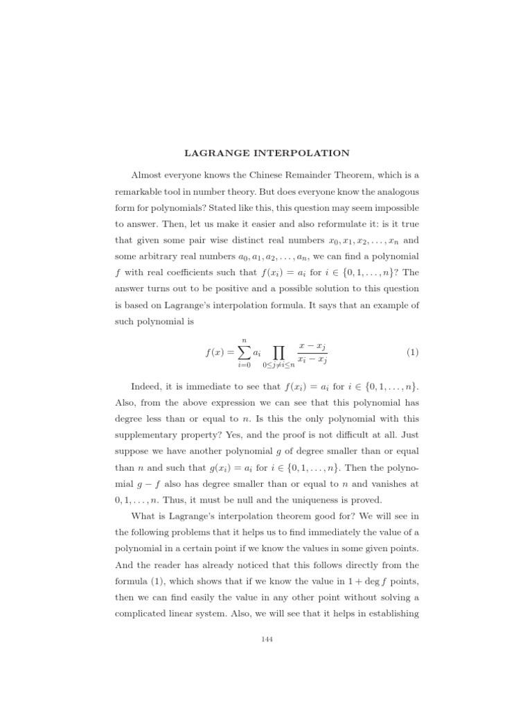 Lagrange Interpolation | PDF | Polynomial | Algorithms