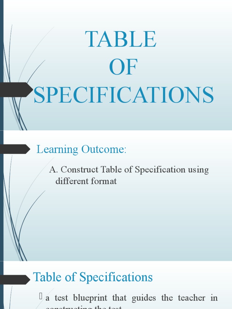 Table of Specifications | PDF | Theory | Cognition