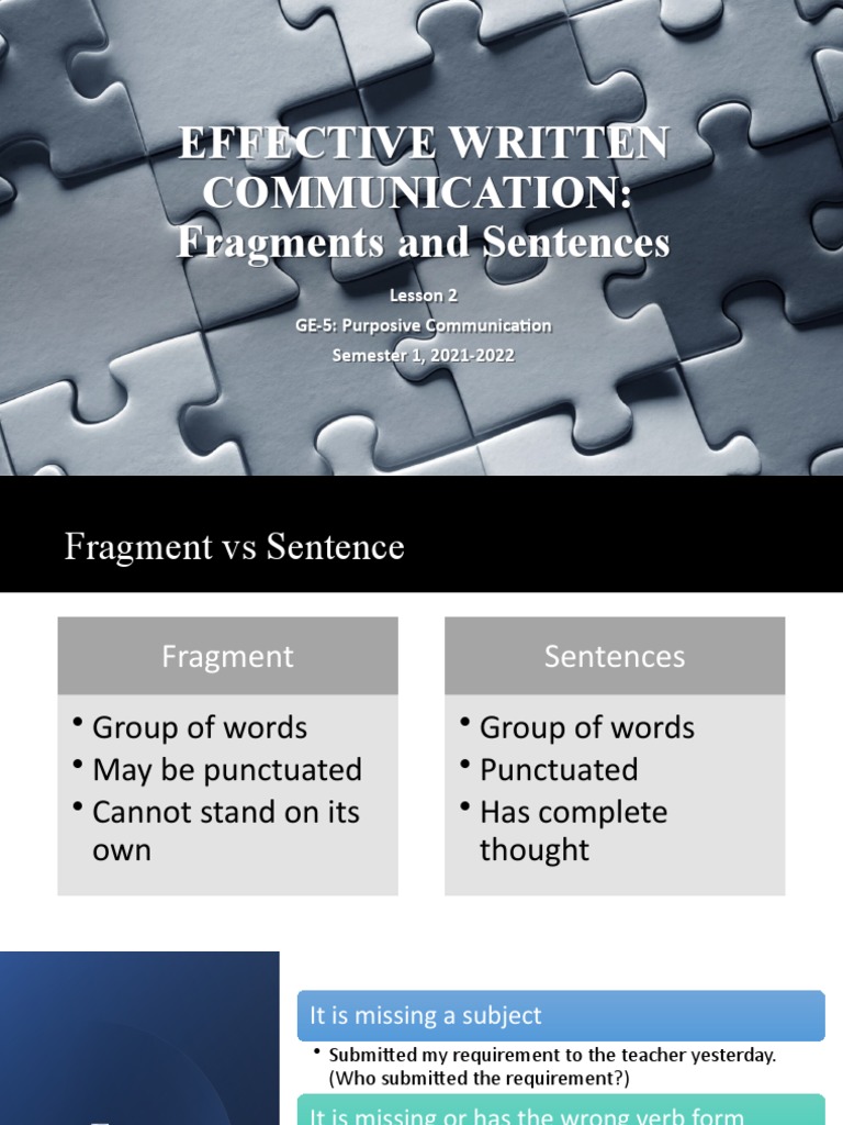 Effective Written Communication: Fragments and Sentences | PDF | Verb | Sentence (Linguistics)