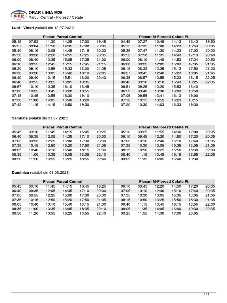 Orar Linia M26 | PDF