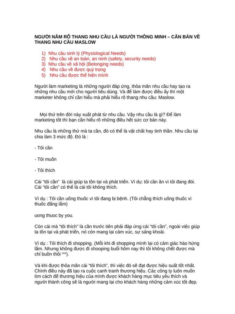 THANG NHU CẦU MASLOW | PDF