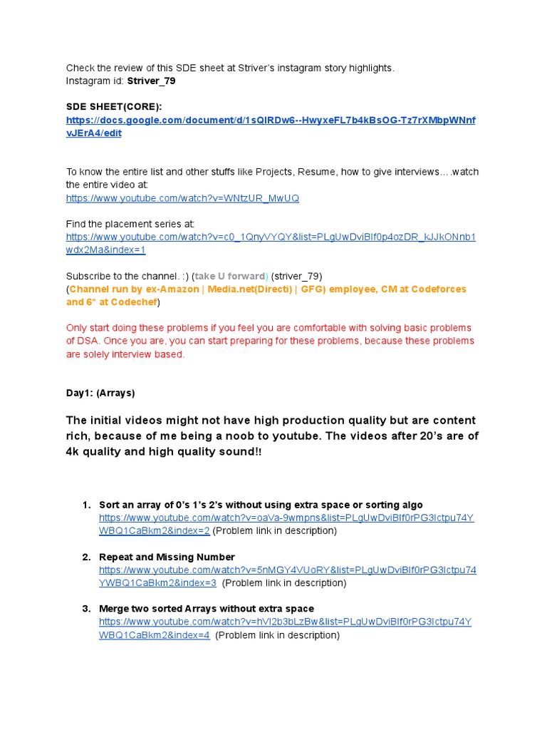 Sde Sheet | PDF | Computer Programming | Combinatorics