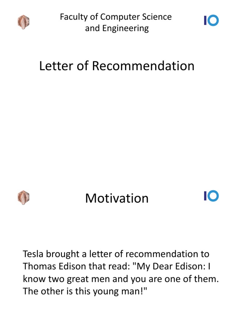 Letter of Recommendation: Faculty of Computer Science and Engineering ...