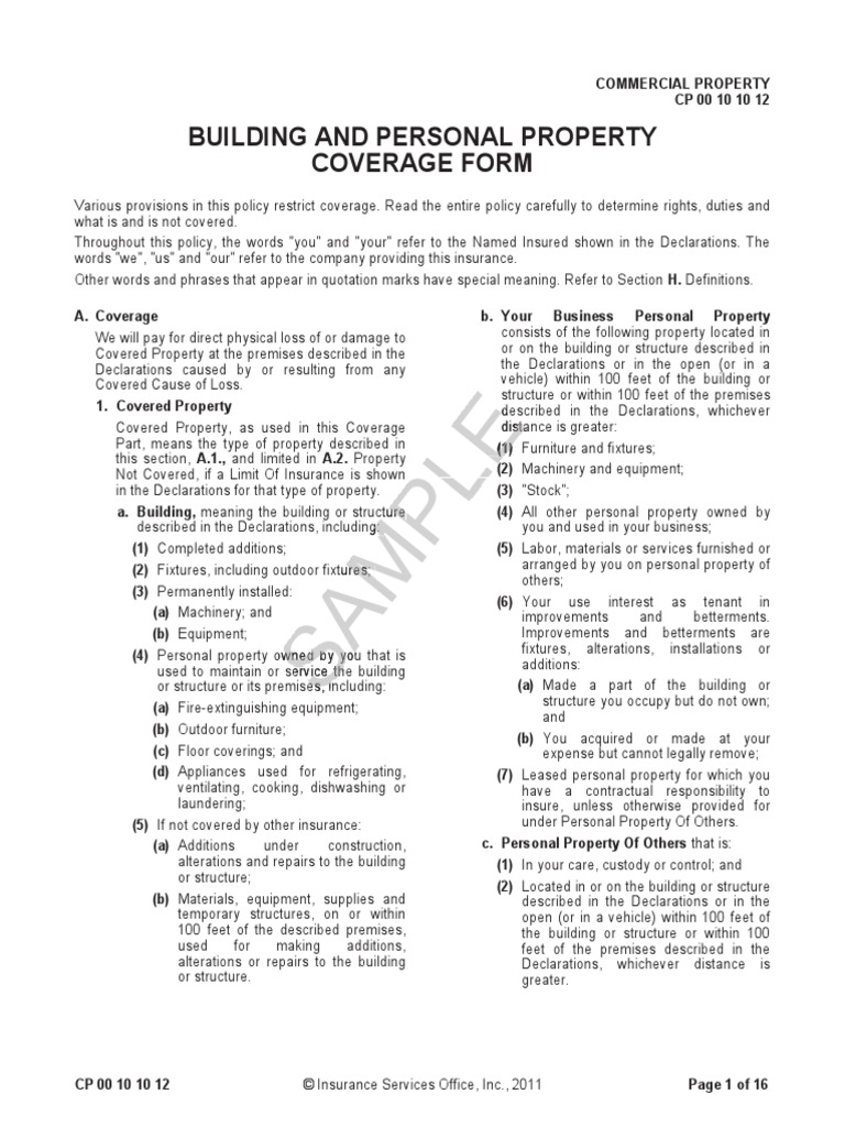 Sample: Building and Personal Property Coverage Form | PDF | Deductible ...