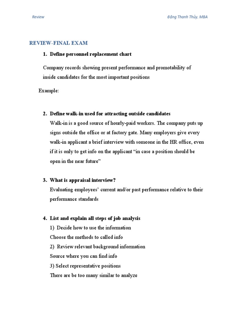 Define Personnel Replacement Chart: Review-Final Exam | PDF | Interview ...