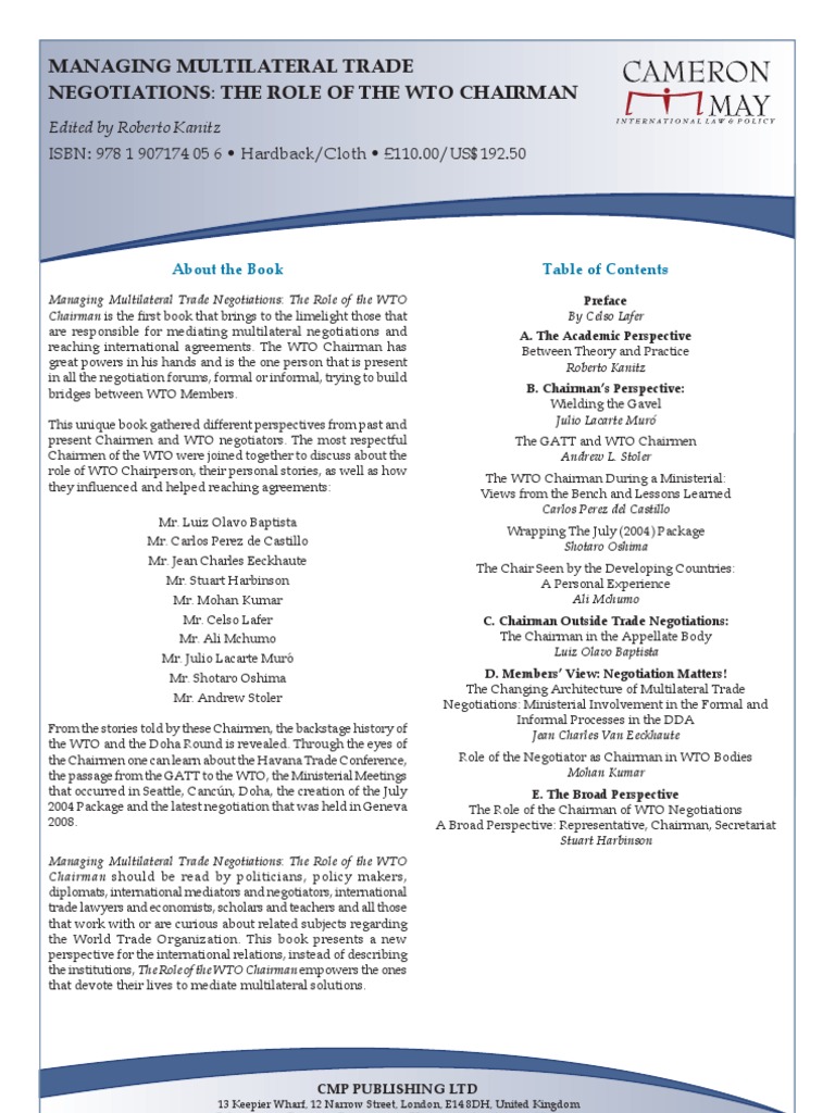 Managing Multilateral Trade Negotiations: The Role of The WTO Chairman ...