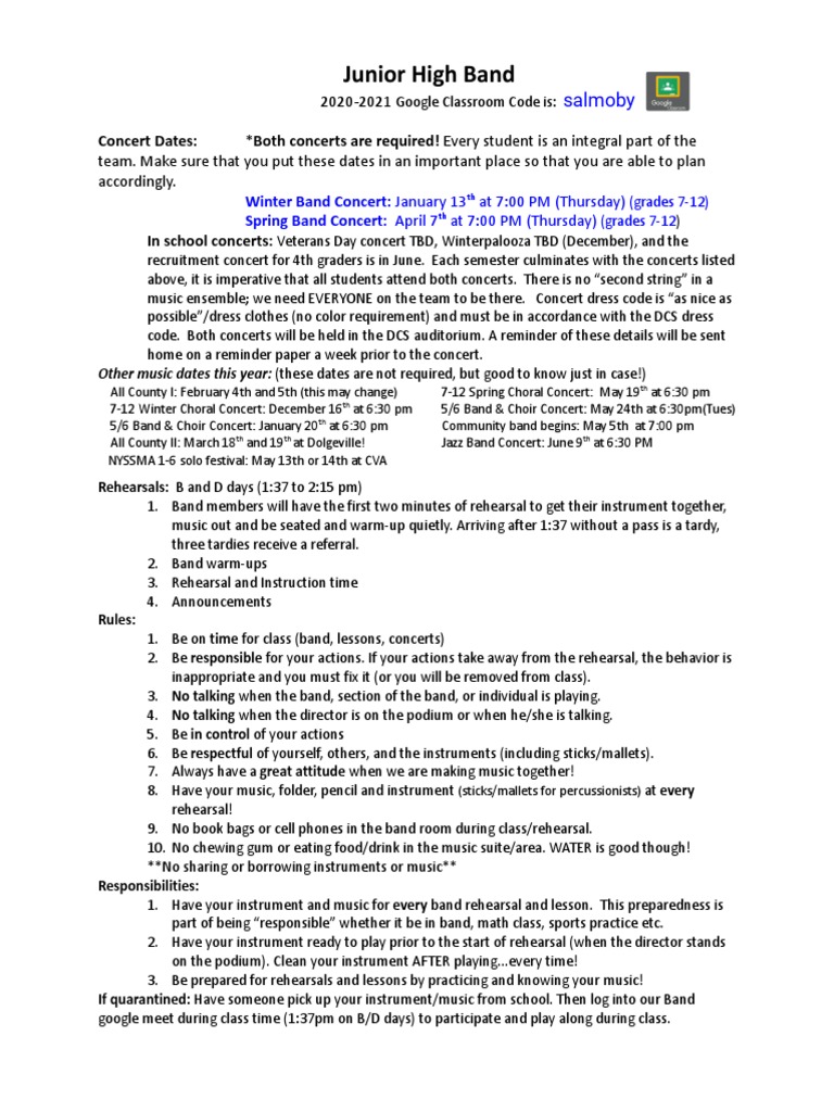 Junior High Band Concert Schedule | PDF | Musical Instruments ...