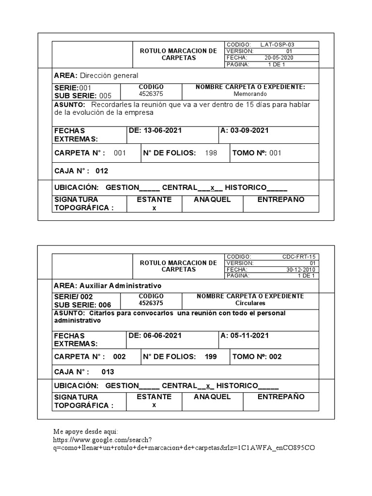 Rotulo de Marcacion de Carpetas | PDF