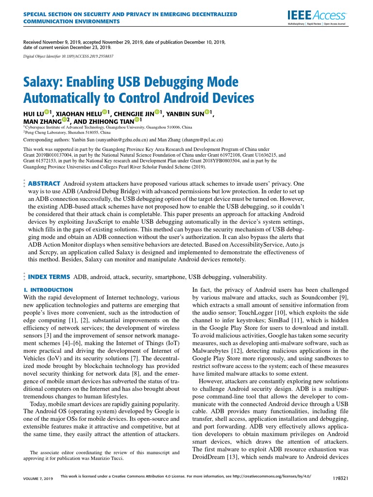 Salaxy: Enabling USB Debugging Mode Automatically To Control Android Devices | PDF | Malware ...