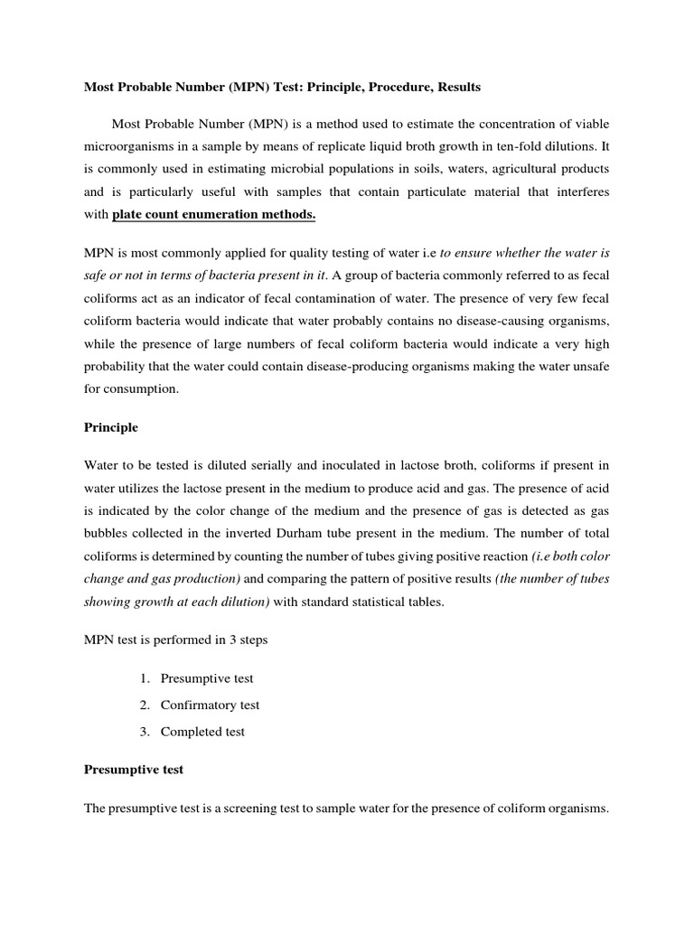 Most Probable Number (MPN) Test: Principle, Procedure, Results ...