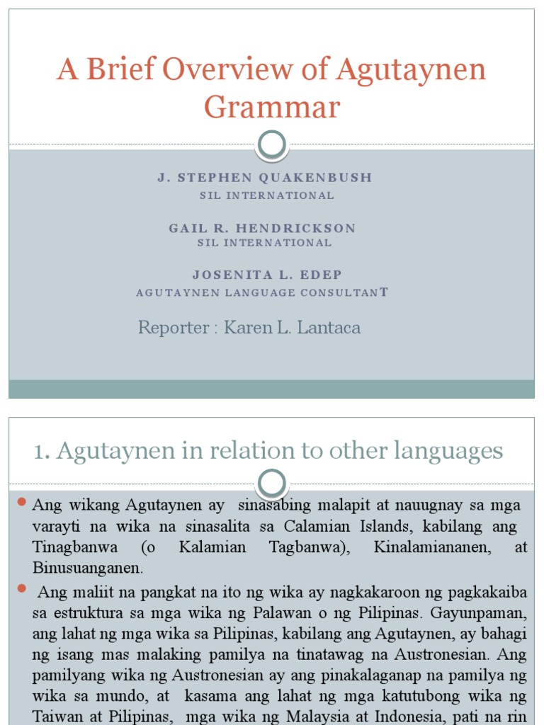A Brief Overview of Agutaynen Grammar | PDF