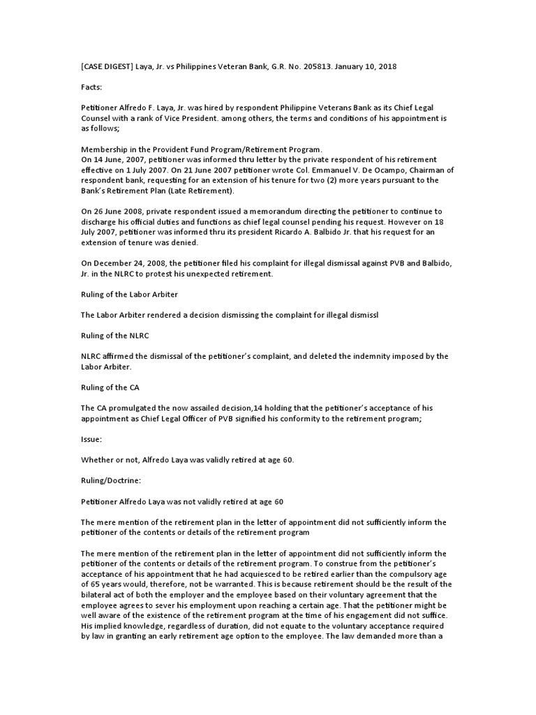 Alfredo Laya Vs PVB | PDF | Employment | Complaint
