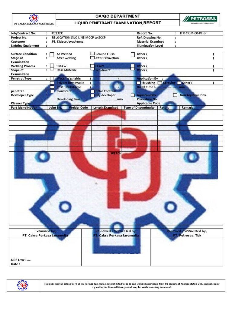 Liquid Penetrant Examination Report | PDF | Construction | Welding