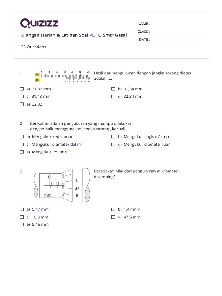 Ulangan Harian & Latihan Soal PDTO SMTR Gasal - Print - Quizizz | PDF