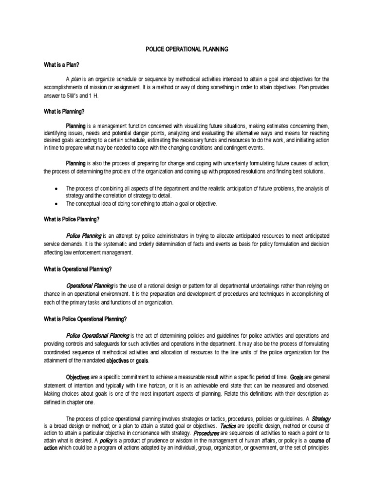 Police Operational Planning Guide | PDF | Strategic Planning | Goal
