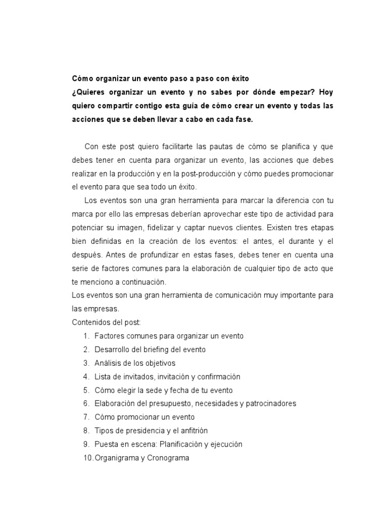 Guía para organizar eventos exitosos | PDF | Presupuesto | Comunicación