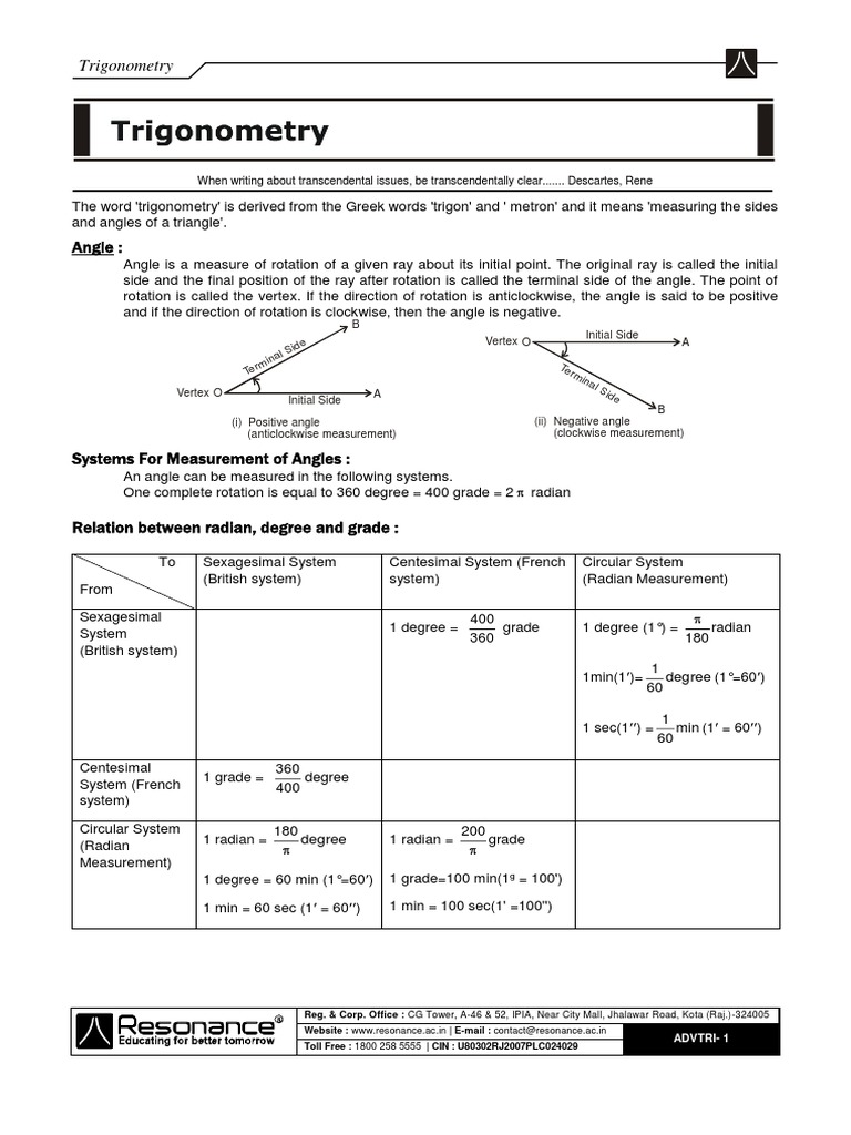 Trigonometry (Theory) | Download Free PDF | Trigonometric Functions | Sine