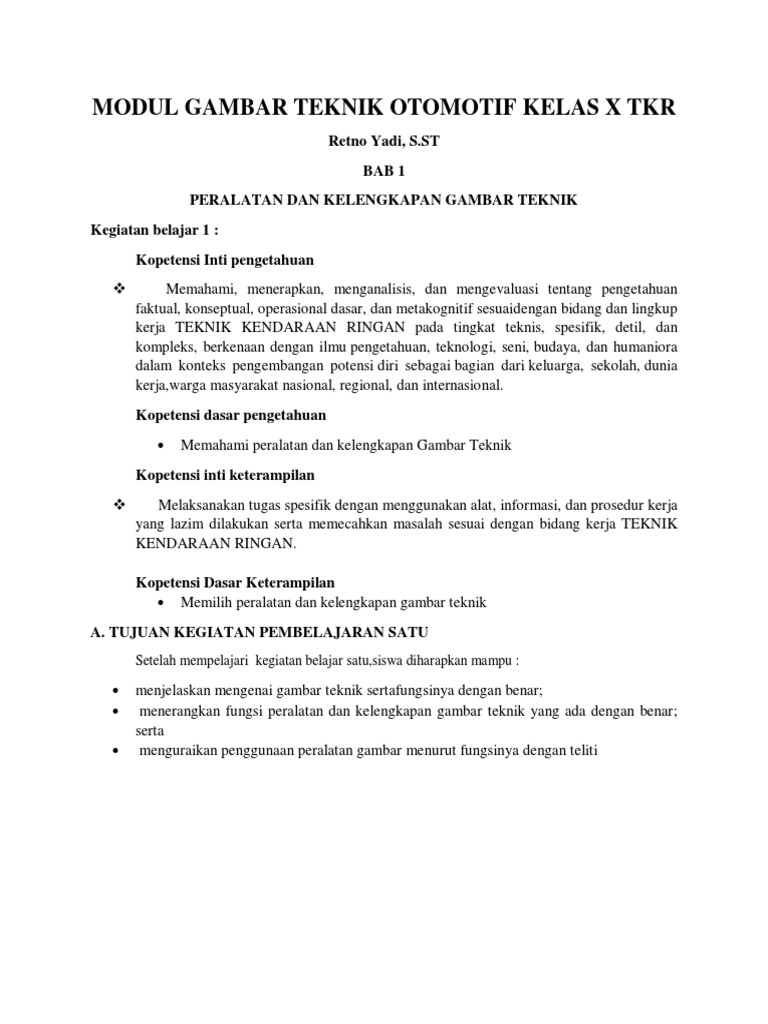 Modul Gambar Teknik Otomotif Kelas X TKR | PDF