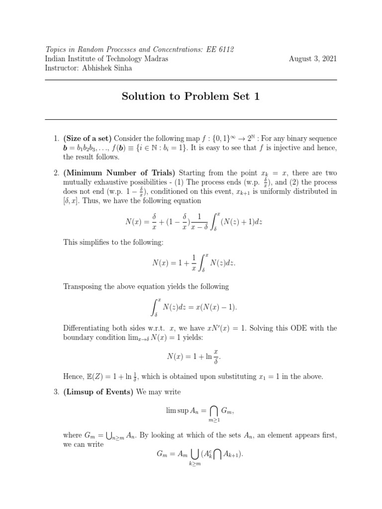 Solution To Problem Set 1 | PDF | Sequence | Mathematical Relations