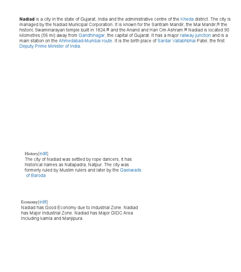 Nadiad Is A City in The State of Gujarat, India and The Administrative ...