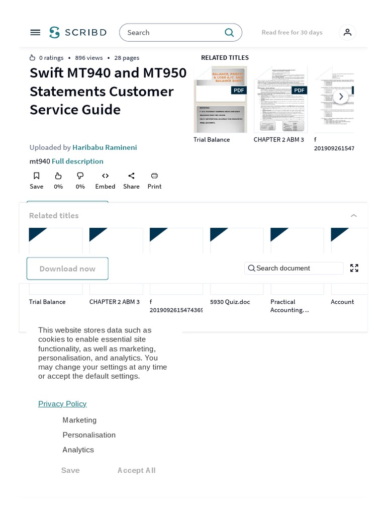 Swi MT940 and MT950 Statements Customer Service Guide: Haribabu ...