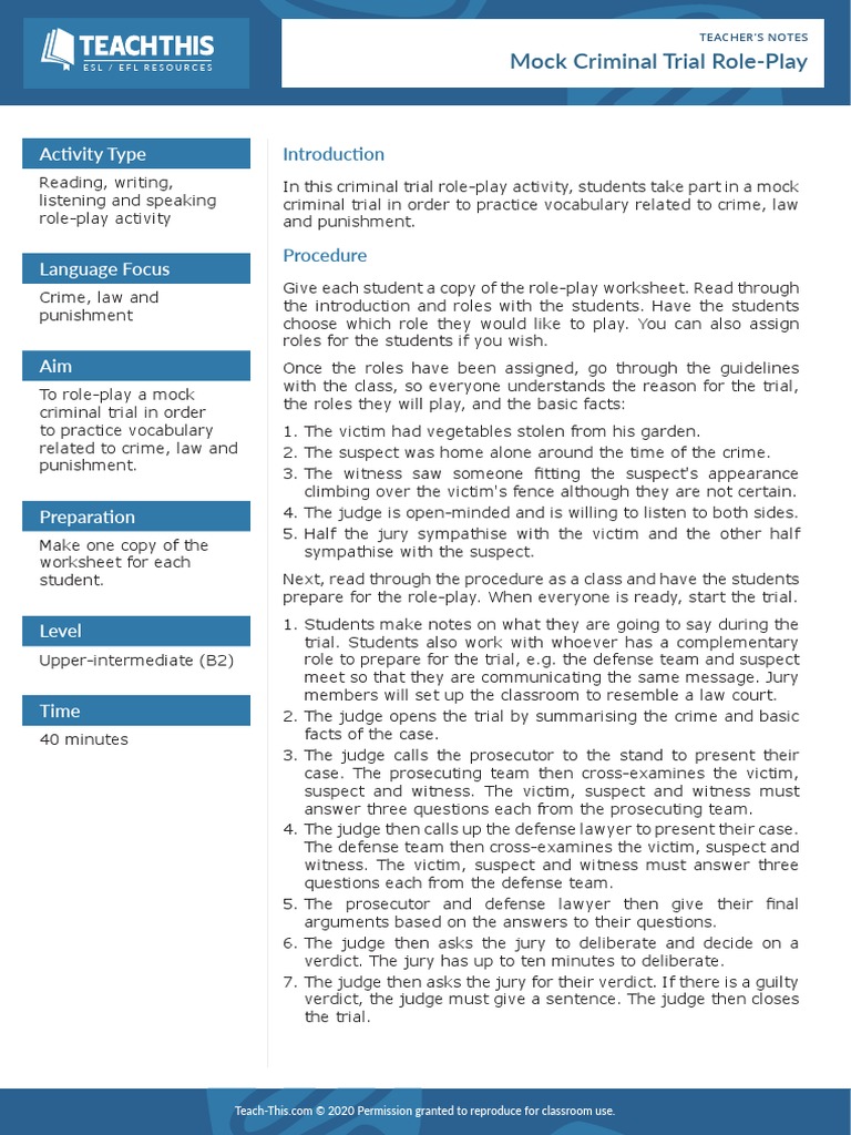 Mock Criminal Trial Role Play | PDF | Witness | Trials