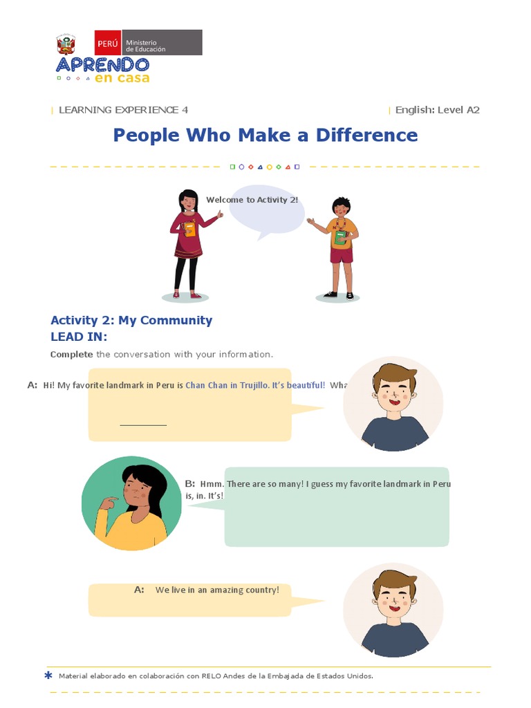 People Who Make A Difference: Activity 2: My Community Lead in | PDF